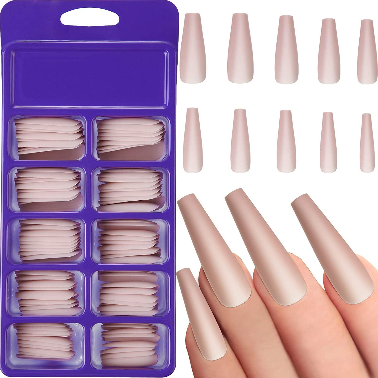 100 Pieces Matte Extra Long Ballerina Press on Nails False Nails Solid ...