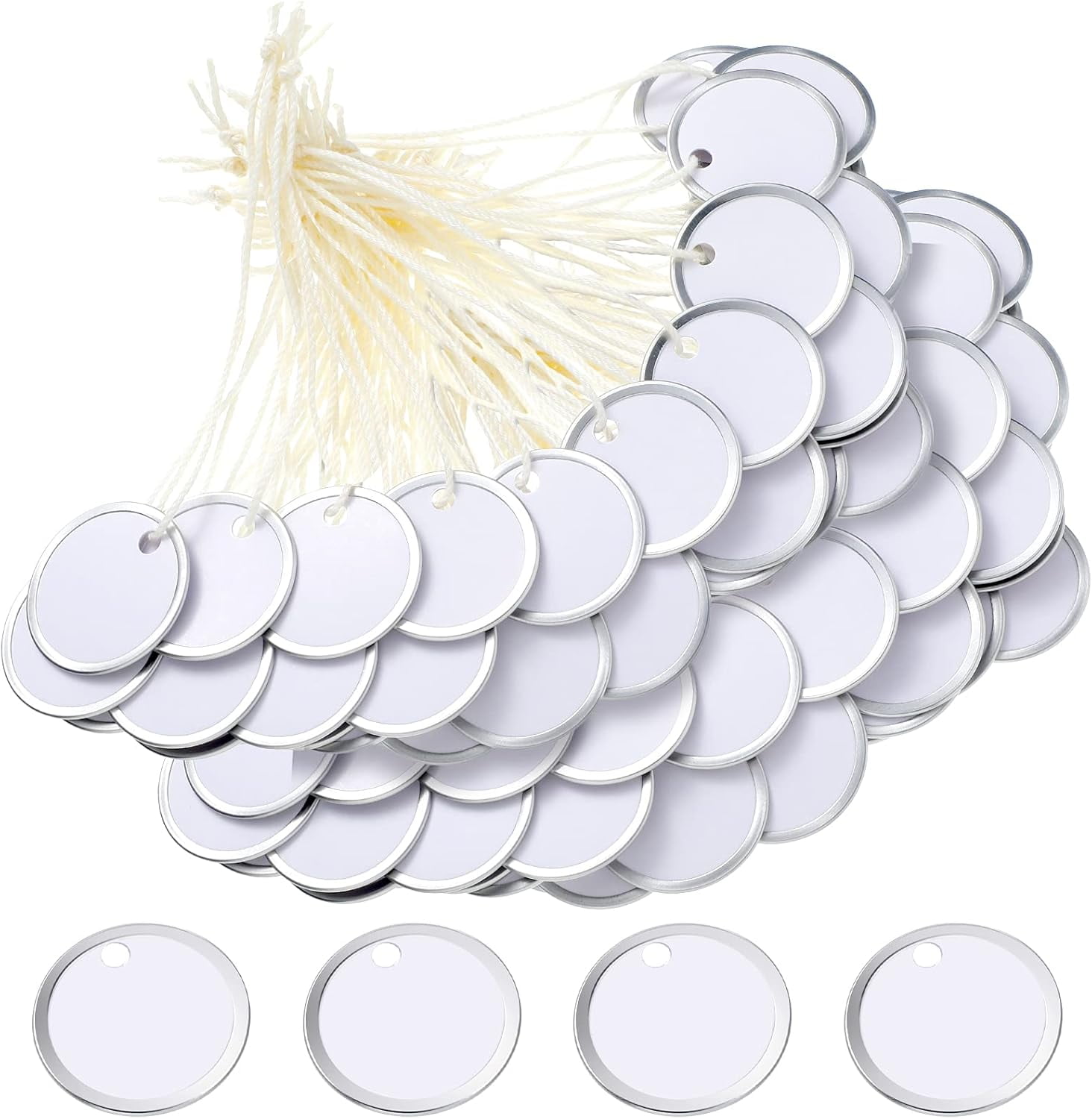 100 Pieces Metal Rim White Key Tags Bulk 1.2 Inches Round Blank Paper ...