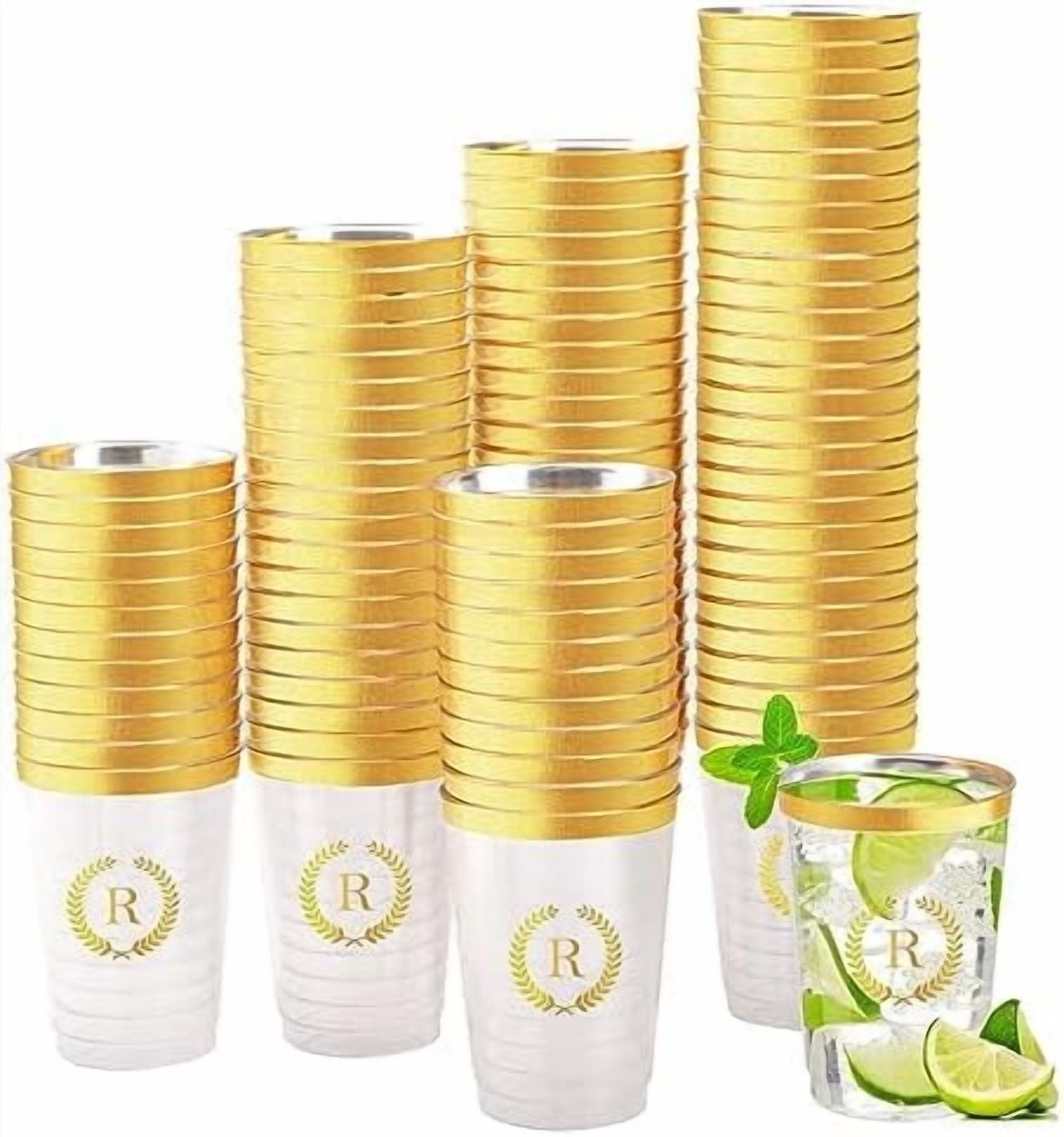 100 Pieces Monogrammed Plastic Cups Gold Foil Letter R Disposable Cups ...