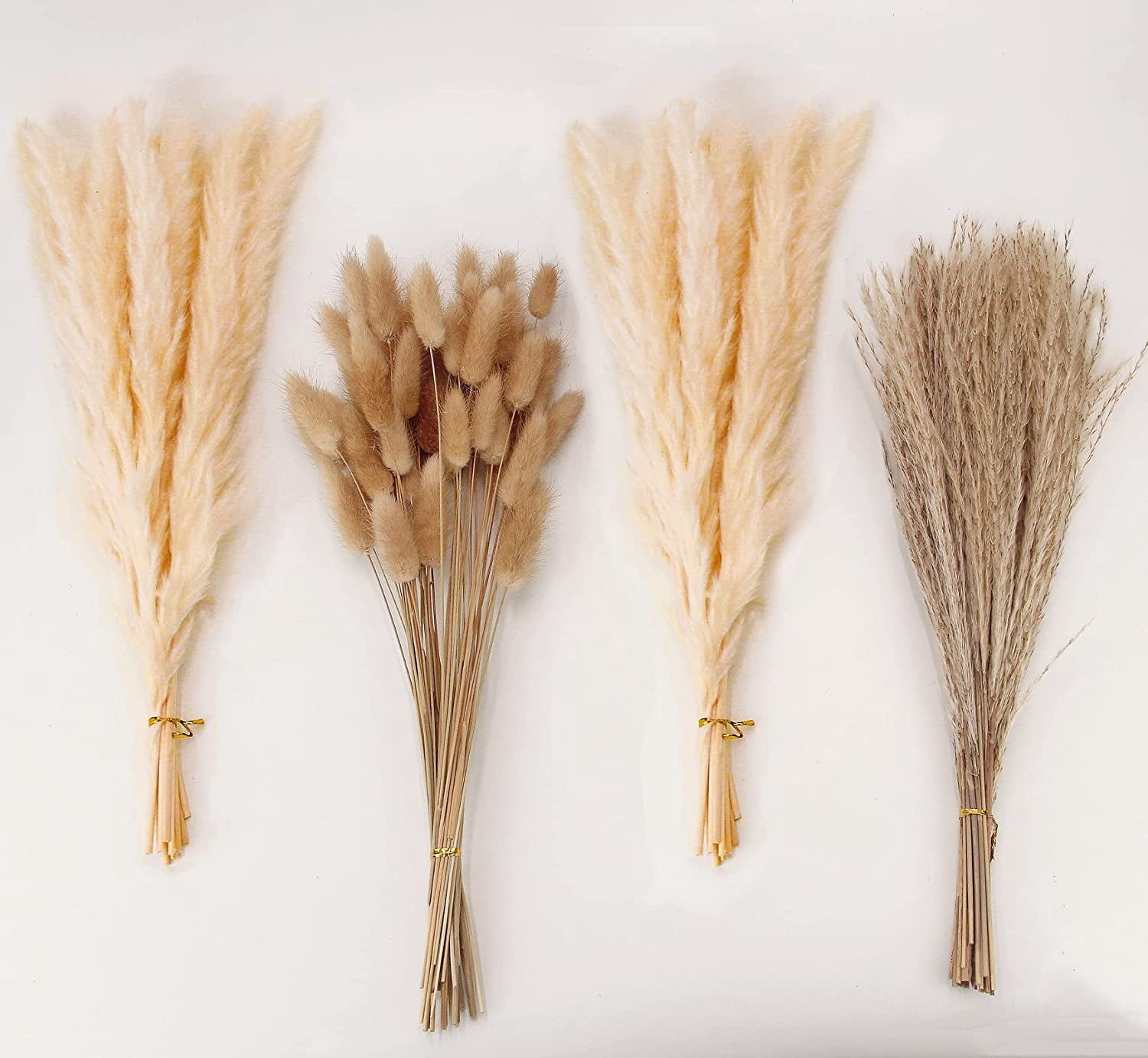100 Pieces Natural Beige Dried Pampas Grass Decor Set with Bunny Tails ...