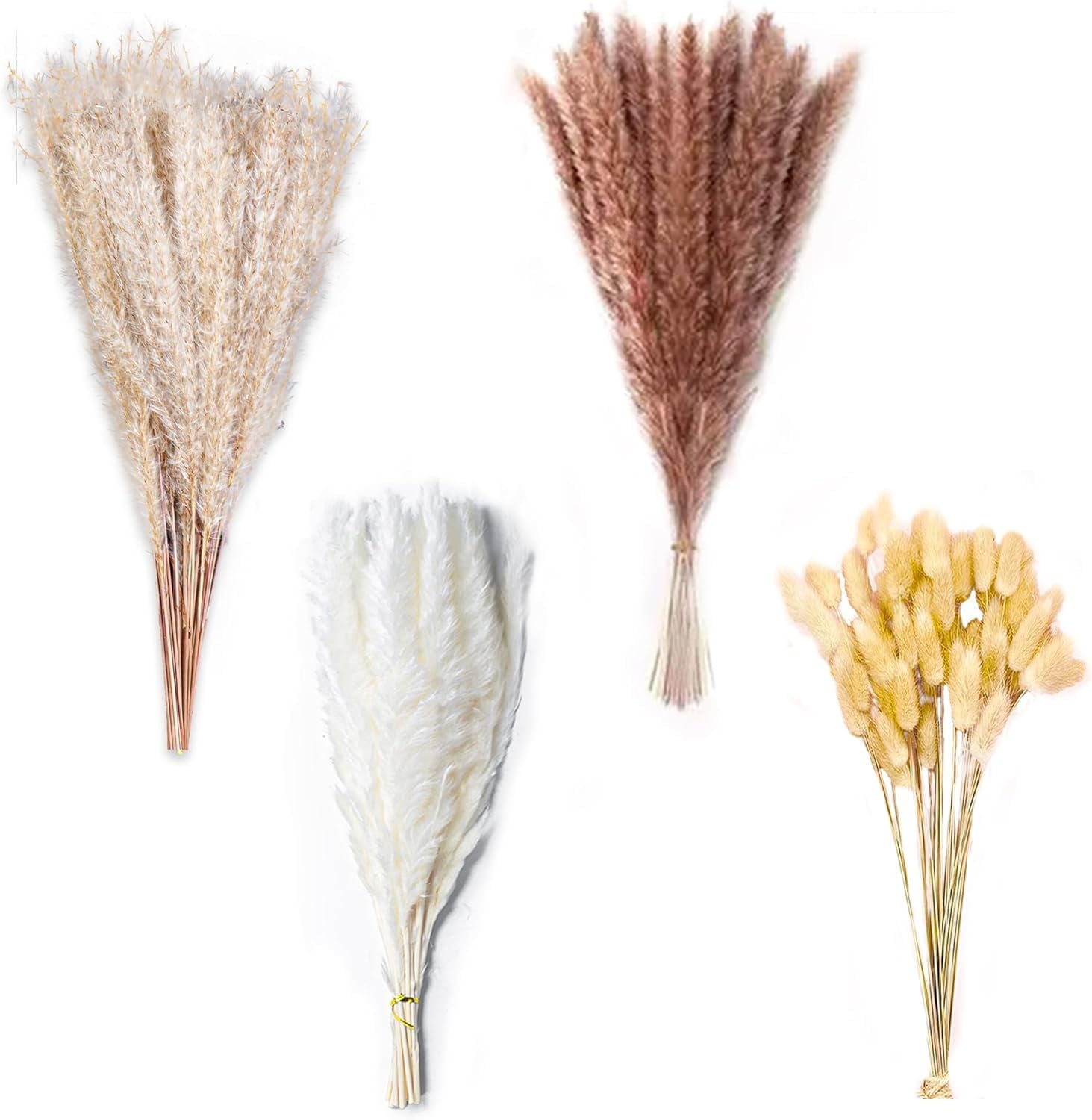 100 Pieces Natural Dried Pampas Grass Decorations - 17.5 Inch Fluffy ...