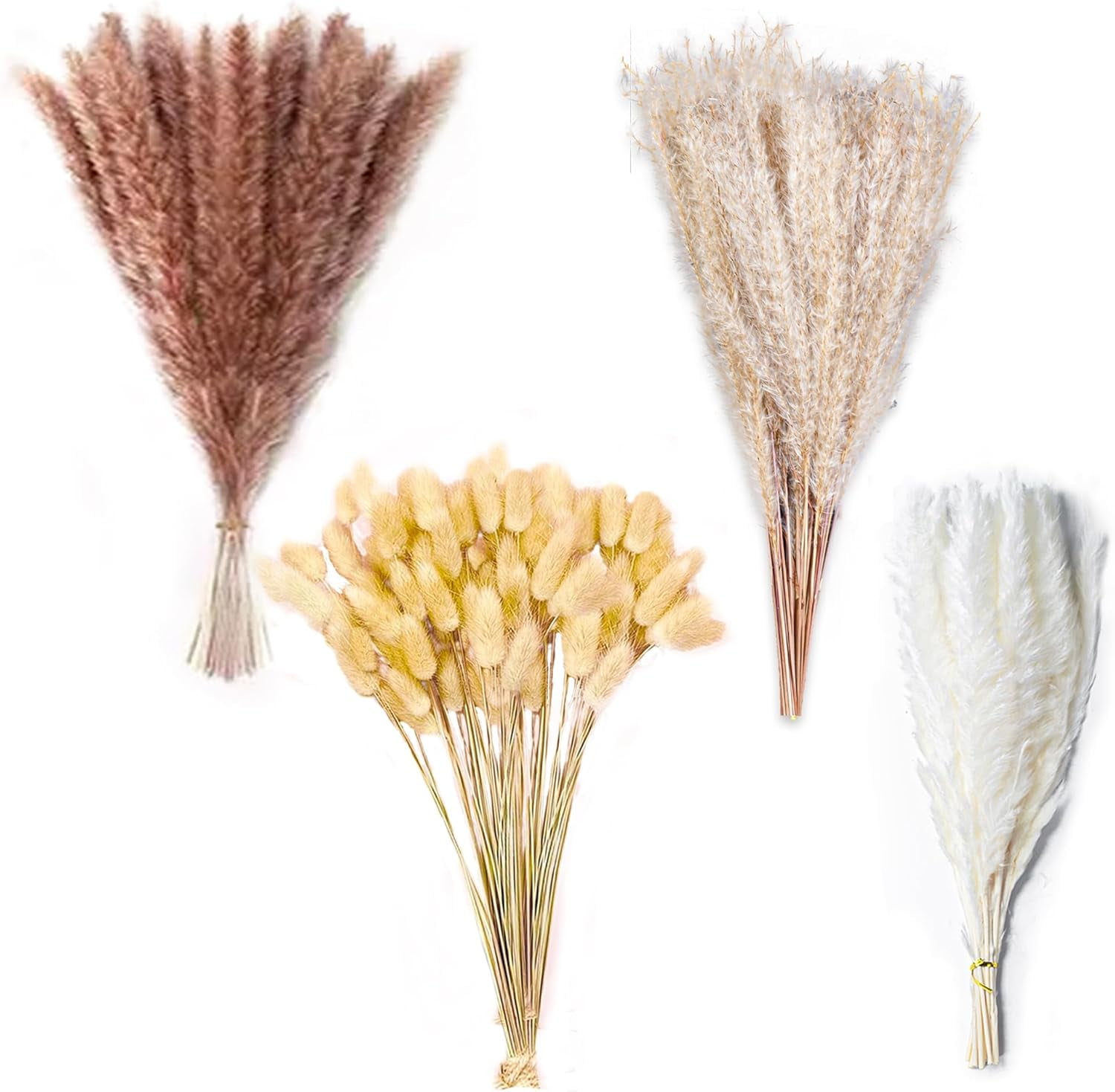100 Pieces Natural Dried Pampas Grass Decorations - 17.5 Inch Fluffy ...