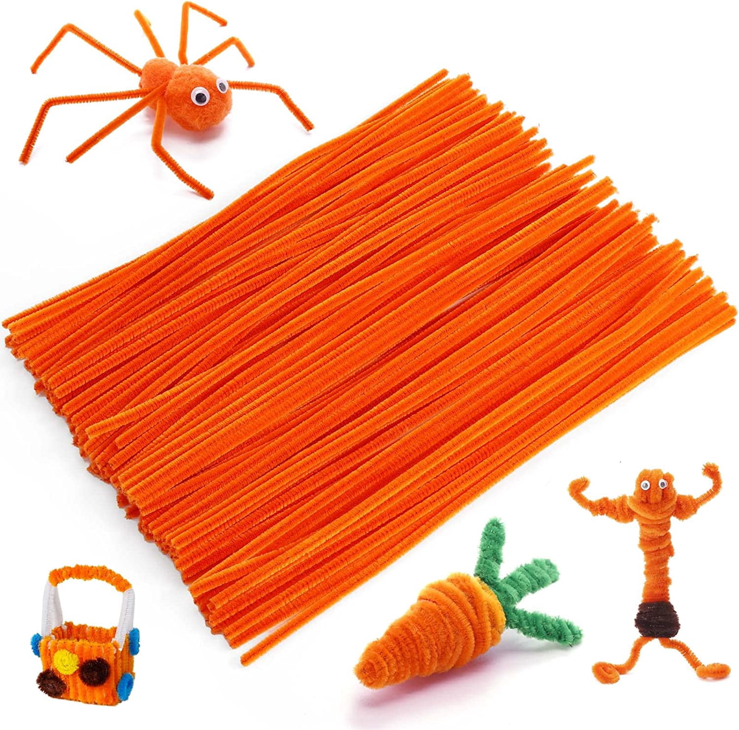 100 Pieces Orange Craft Pipe Cleaners Flexible Chenille Stems for ...