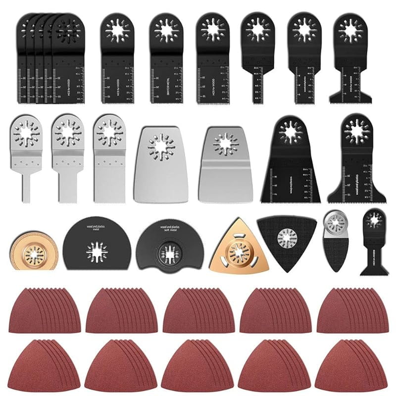 100 Pieces Oscillating Saw Blades, Multi Tool Blades Kits with Sandpaper for Wood, Metal Cutting ...