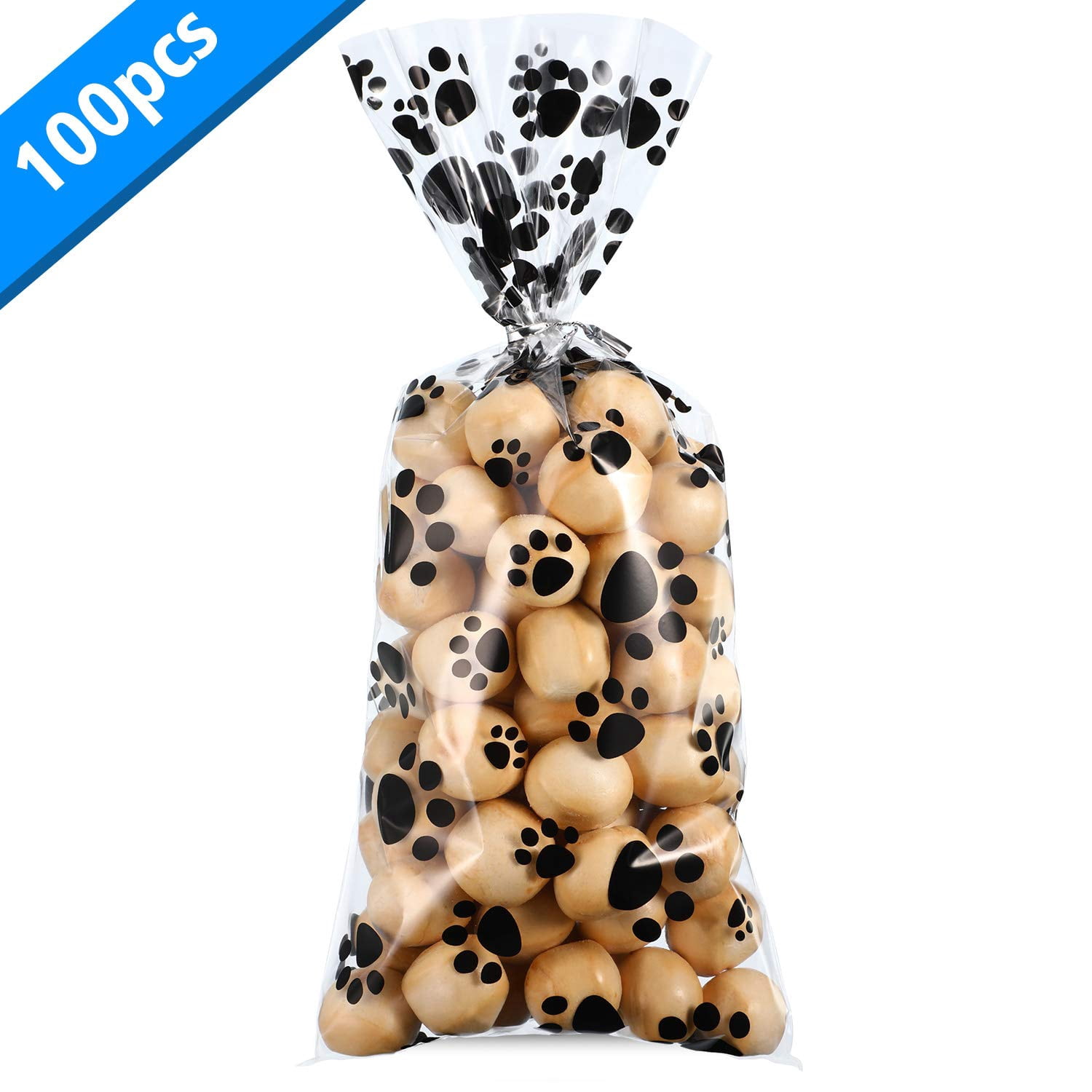 100 Pieces Paw Print Cone Cellophane Bags Heat Sealable Candy Bags Dog ...