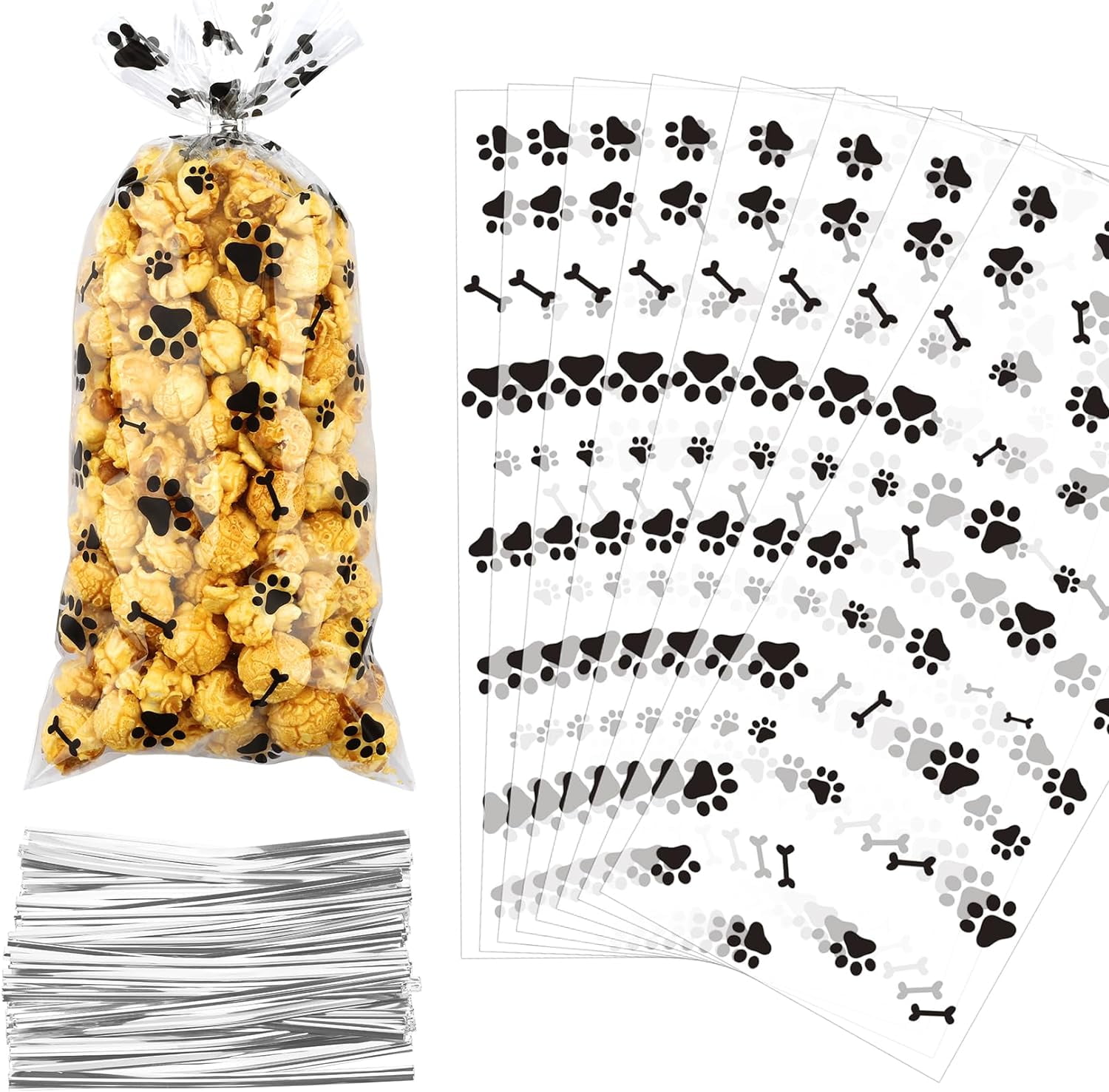 100 Pieces Paw Print Dog Treat Bags, Dog Print Cellophane Treat Bags ...