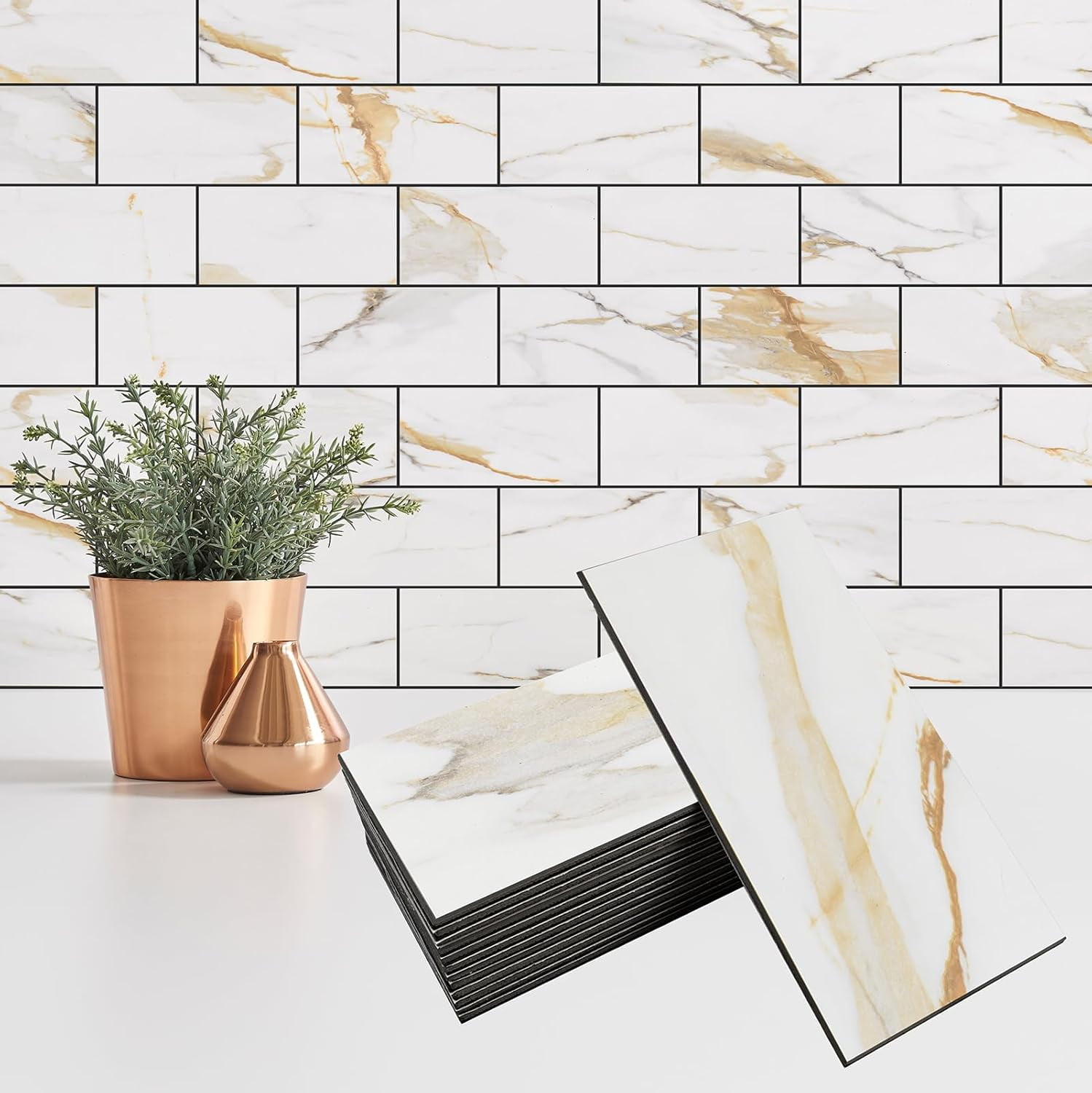 100 Pieces Peel and Stick Backsplash for Kitchen, 3" x 6" PVC Subway ...