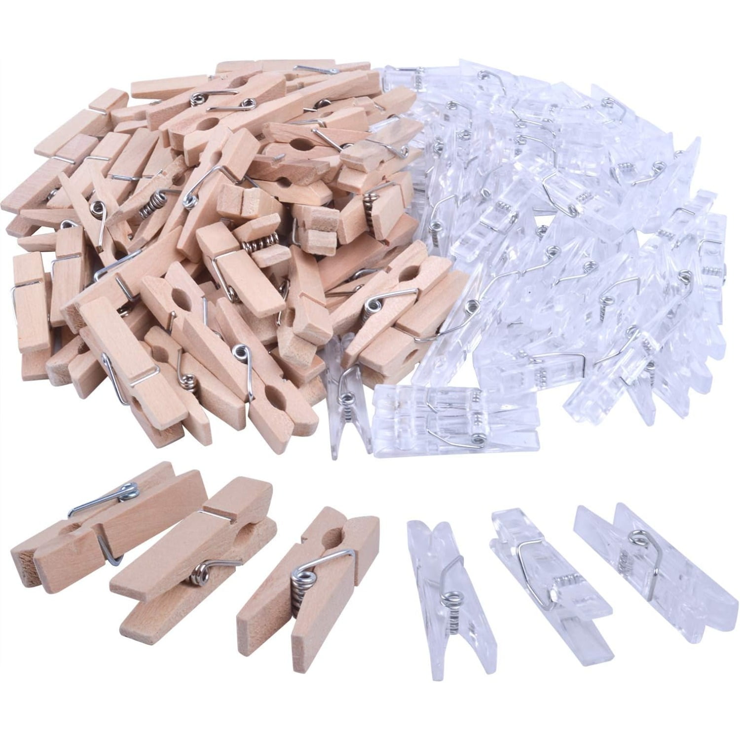 100 Pieces Photo Clips,Mini Plastic Picture Paper Clip and Wooden ...