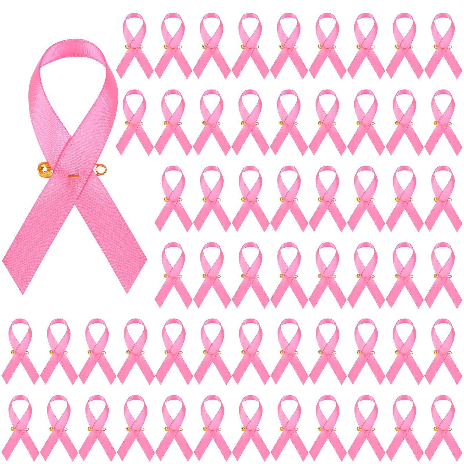 100 Pieces Pink Ribbon Pins Breast Cancer Awareness Satin Lapel Pins ...