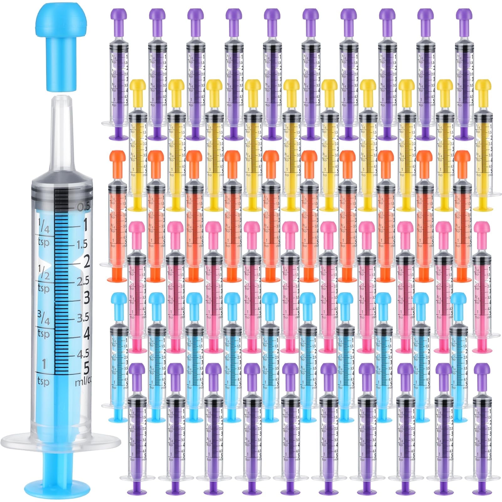 100 Pieces Plastic Syringe for Liquid with Caps Oral Syringe Without ...