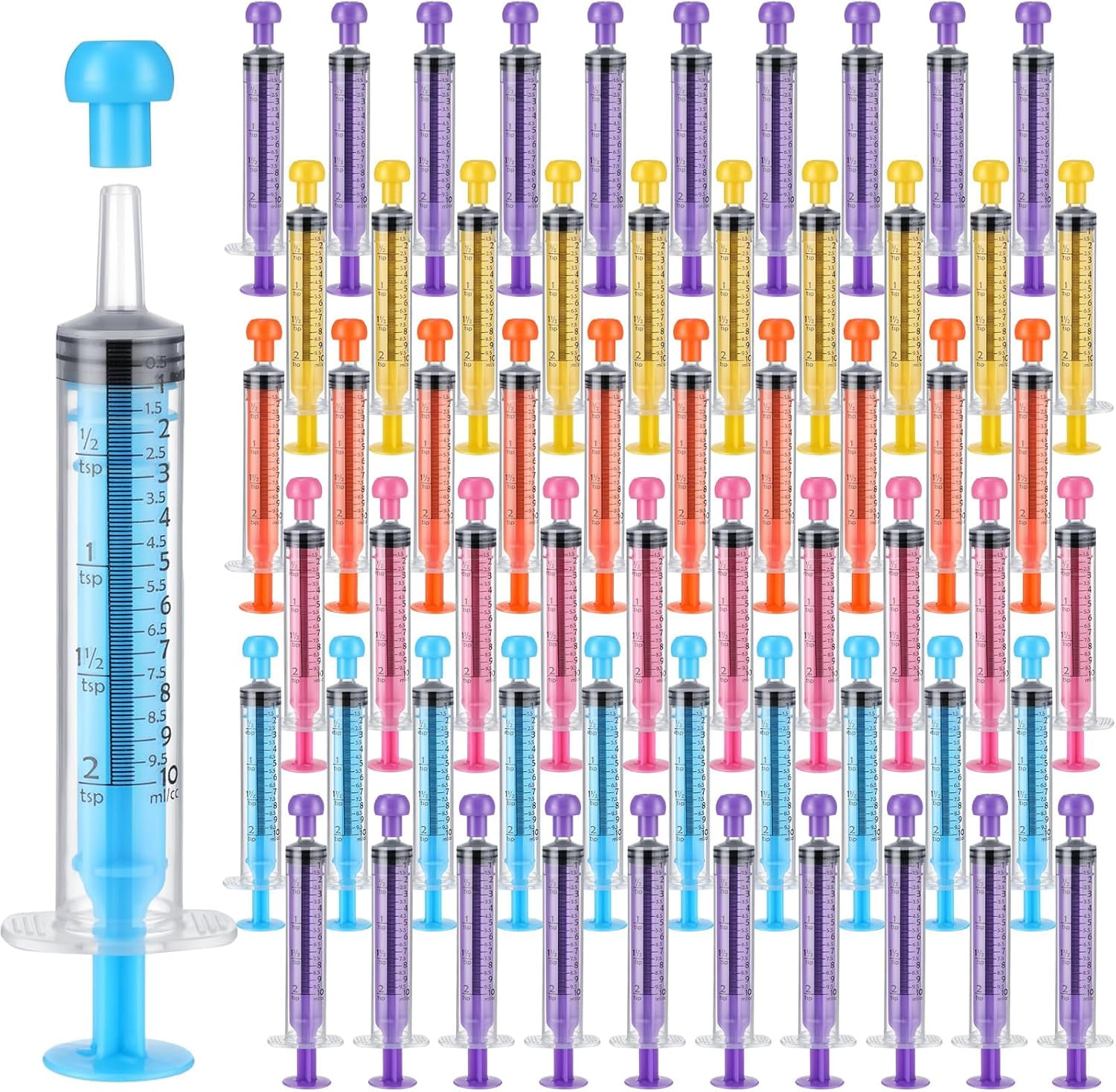 100 Pieces Plastic Syringe for Liquid with Caps Oral Syringe Without ...