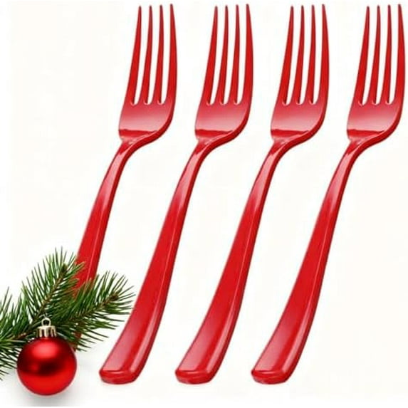 100 Pieces Red Christmas Forks - 7.4inch Heavy Duty Red Forks ...