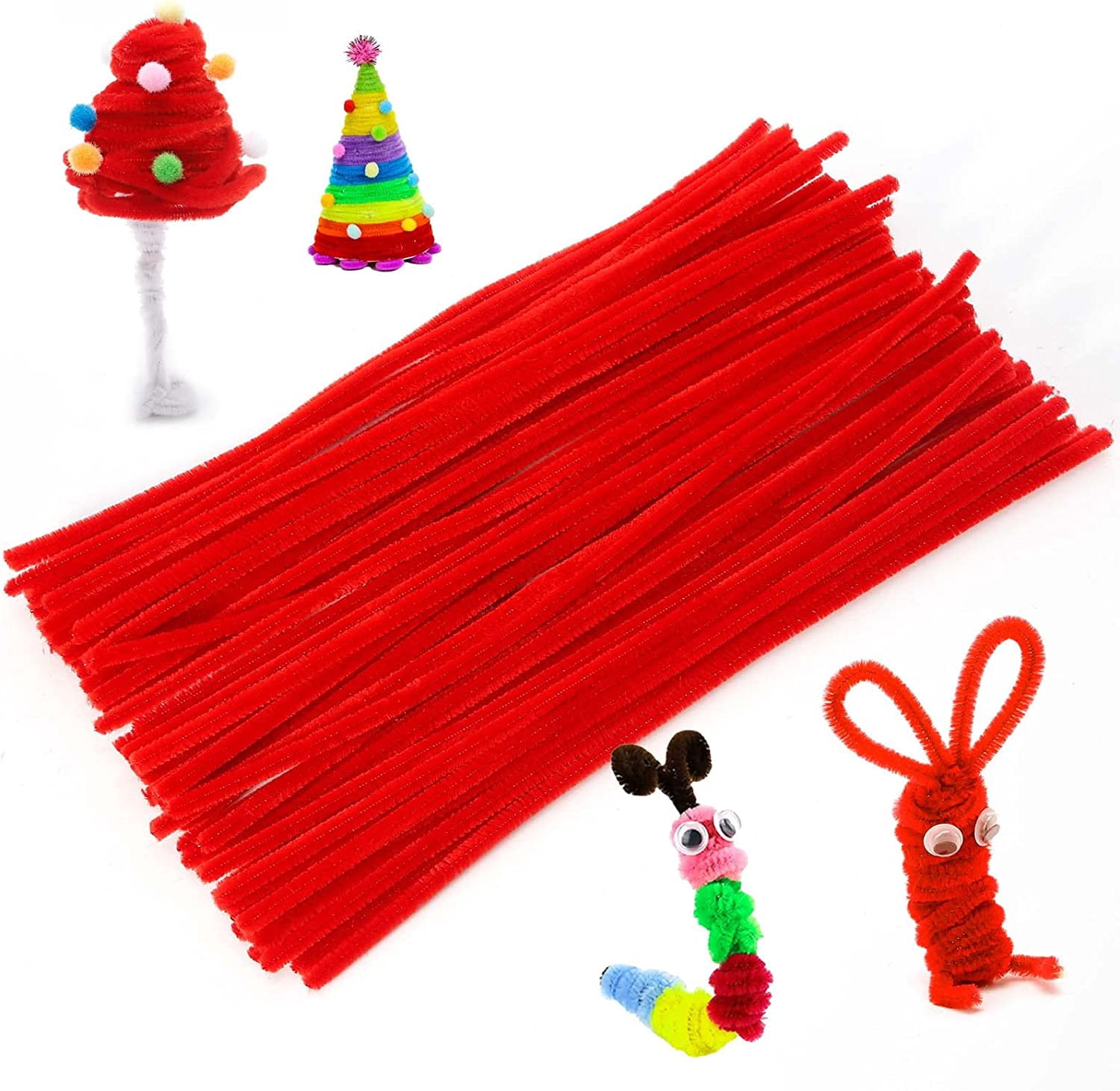 100 Pieces Red Pipe Cleaners Craft Supplies, Chenille Stems for ...