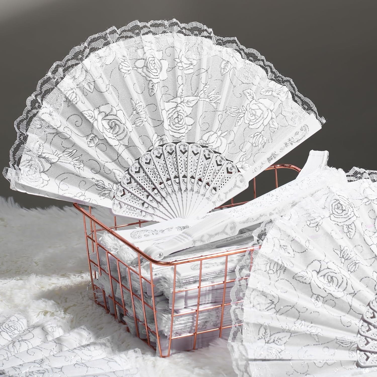 100 Pieces Rose Lace Floral Hand Fans Retro Elegant Chinese Folding Fan ...