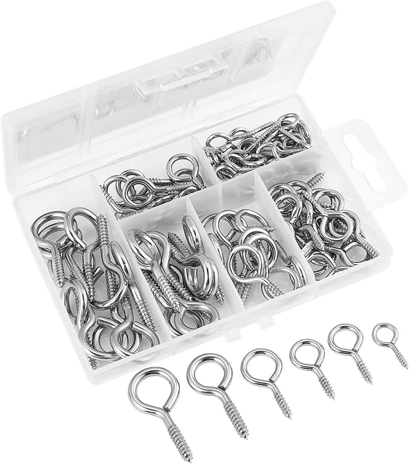 100 Pieces Screw-On Stud, 6 Sizes Screw-On Hook, Round Eyelet Metal Piton Eye, Small Nickel ...