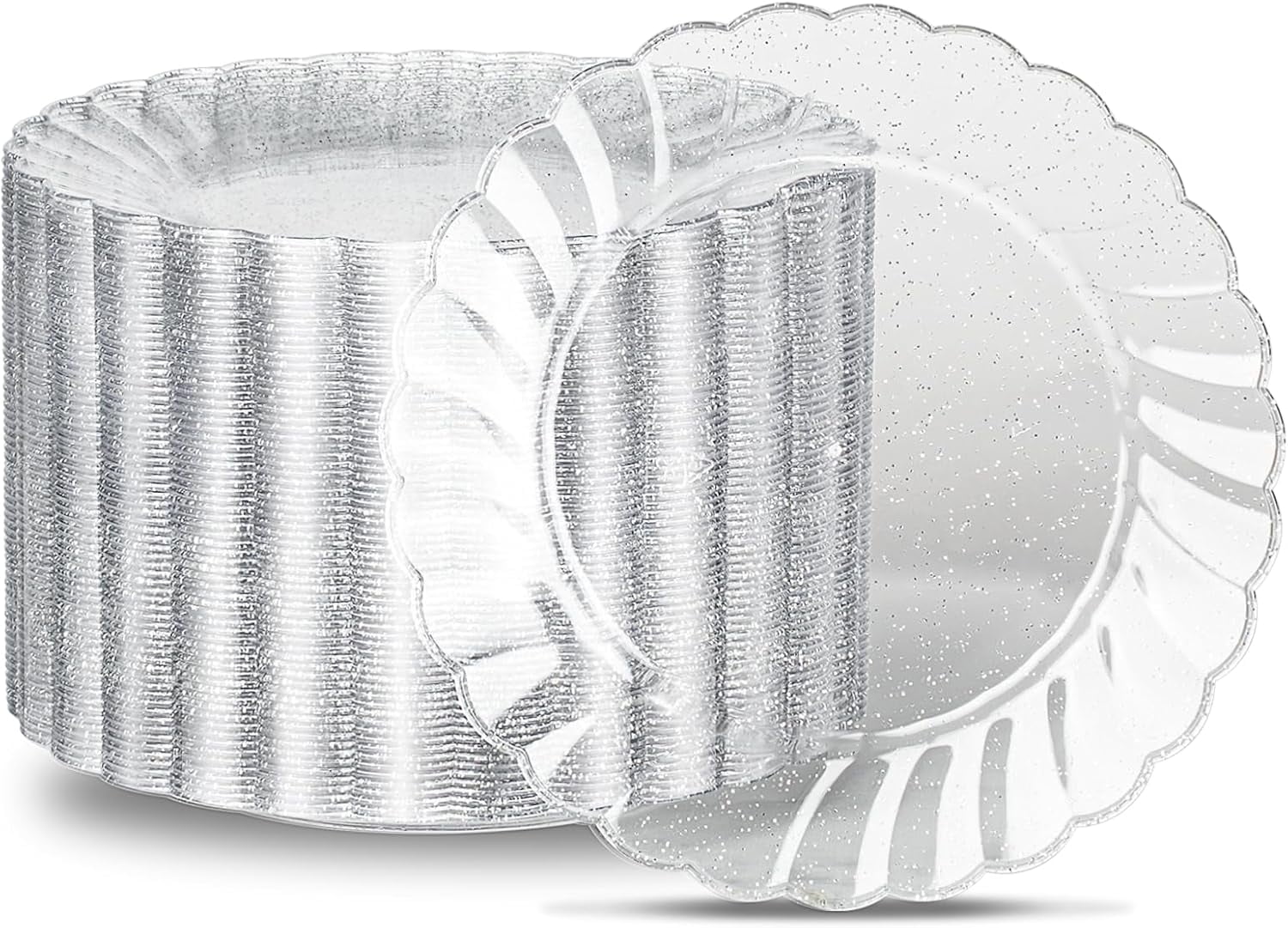 100 Pieces Silver Glitter Disposable Plates, 9 Inch Premium Sturdy ...