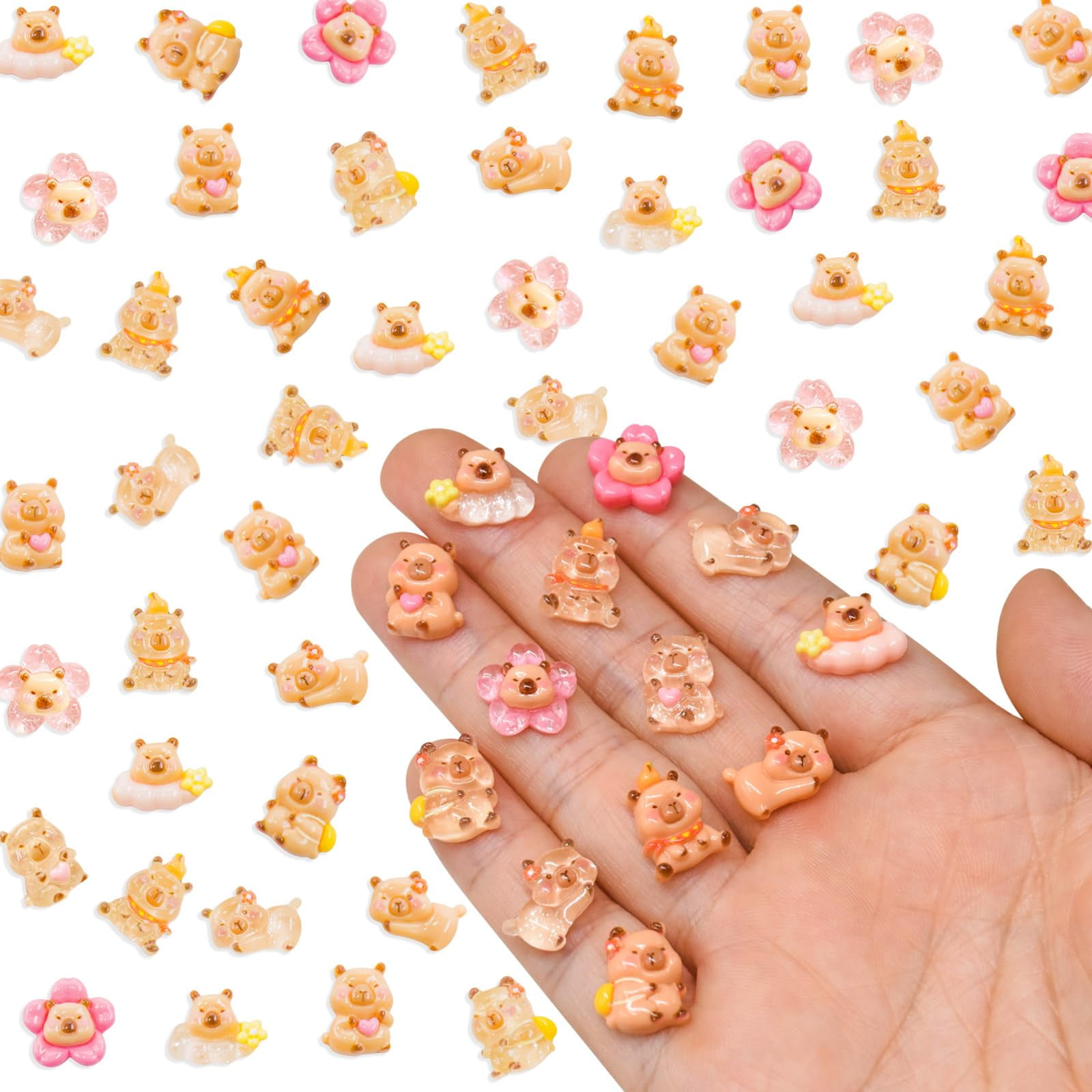 100 Pieces Tiny Flower Capybara for Dollhouse Miniatures Resin Animals ...