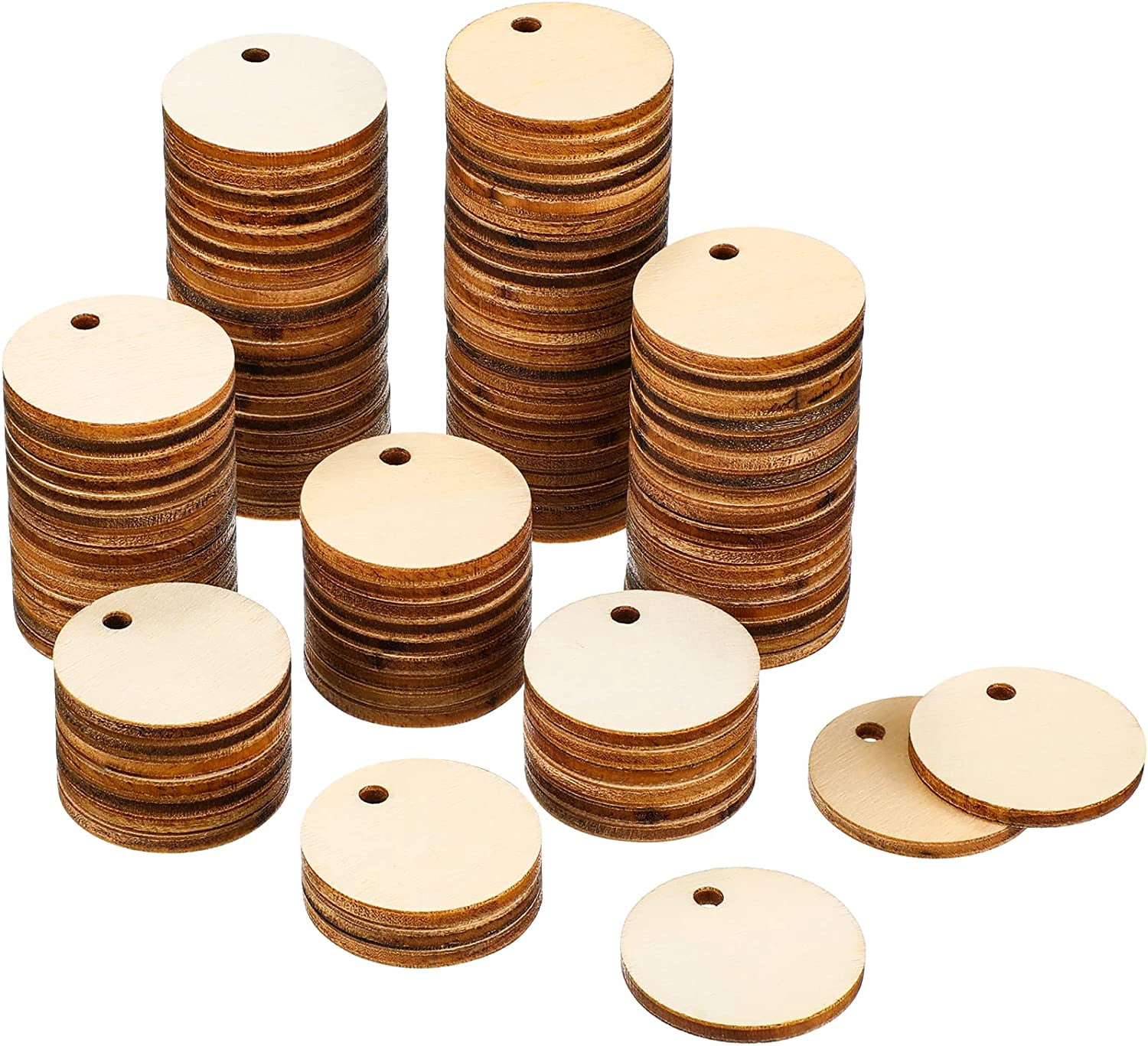 100 Pieces Unfinished Round Wooden Circles with Holes Wood Discs for ...
