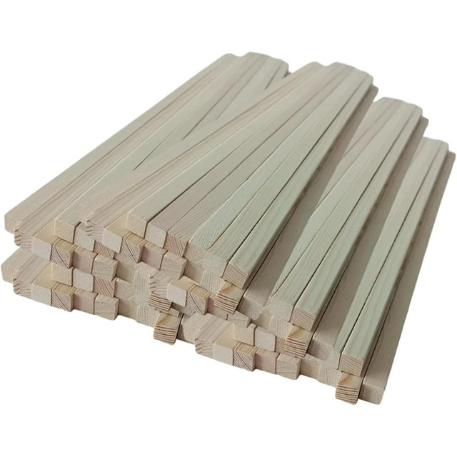 100 Pieces Unfinished Square Sticks Long Dowel Strips Wood Paint Sticks ...