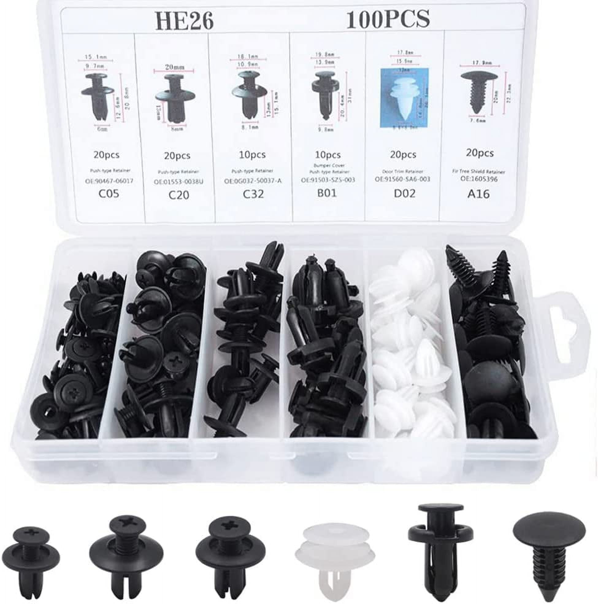 100 Pieces Universal Car Plastic Rivet Clips, 6 Size Car Retainer Clips ...