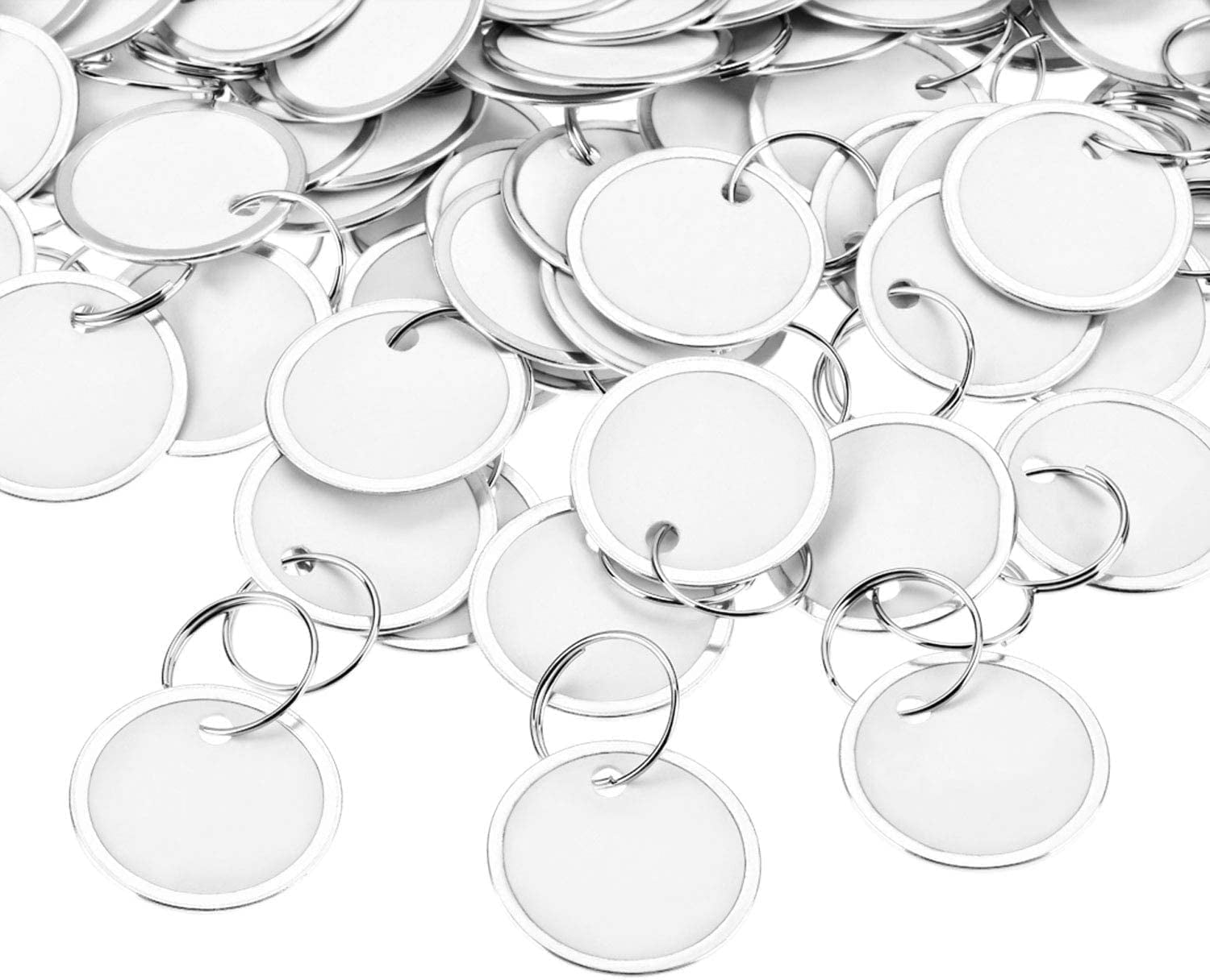 100 Pieces White Key Tags Metal Key Tags Round Paper Key Tags with ...