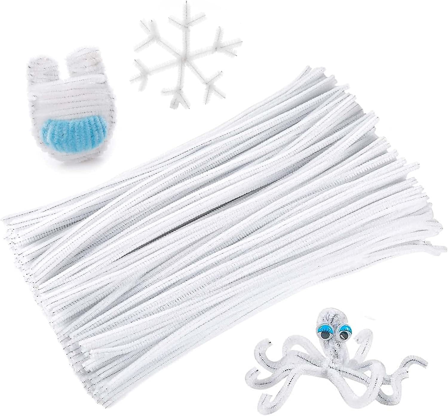 100 Pieces White Pipe Cleaners Craft Chenille Stems for Kids Creative ...