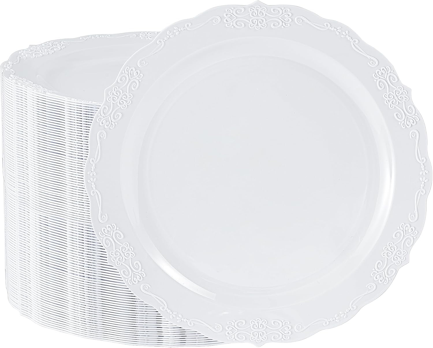 100 Pieces White Plastic Plates - 10.25inch Dinner Disposable Plates ...