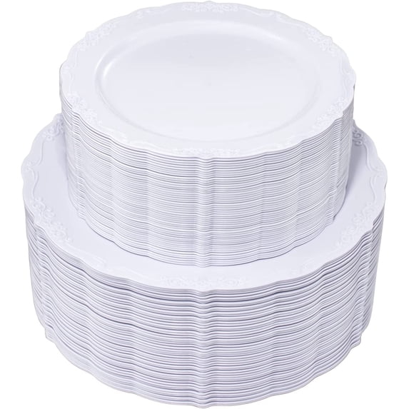 100 Pieces White Plastic Plates - White Disposable Plates - Premium ...