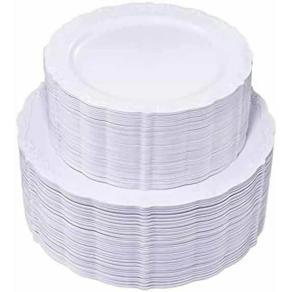 100 Pieces White Plastic Plates - White Disposable Plates - Premium ...