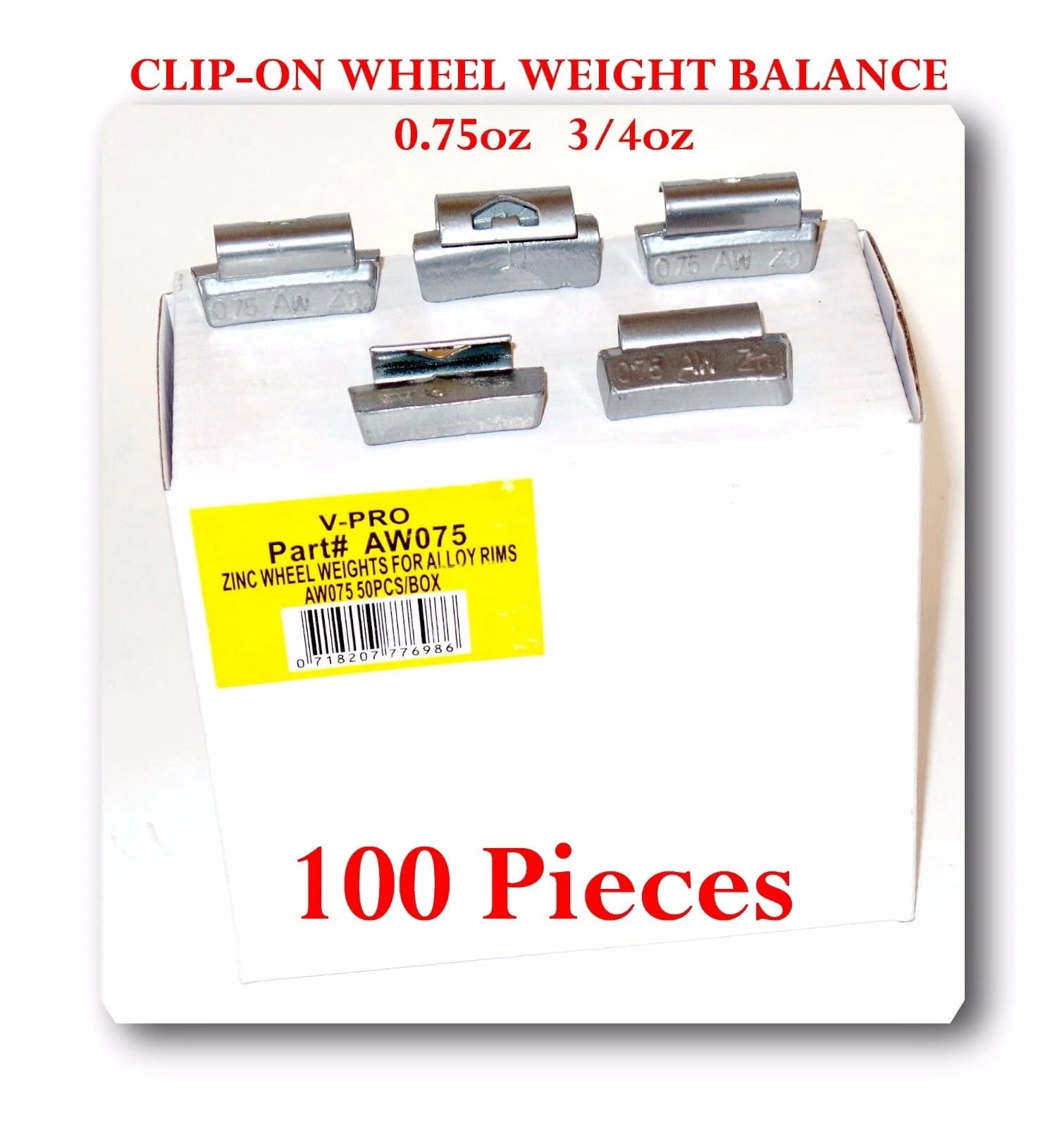 100 Pieces ZN CLIP-ON Wheel Weight Balance 0.75oz 3/42 oz AW075oz Lead ...