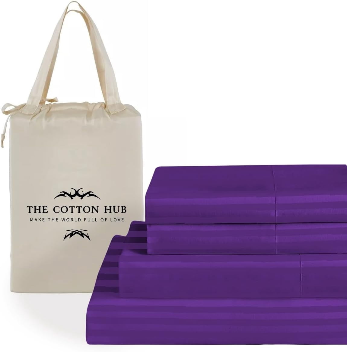 100% Pima Cotton Alaskan King Size 4-PCs Sheet Set (Stripe, Purple ...