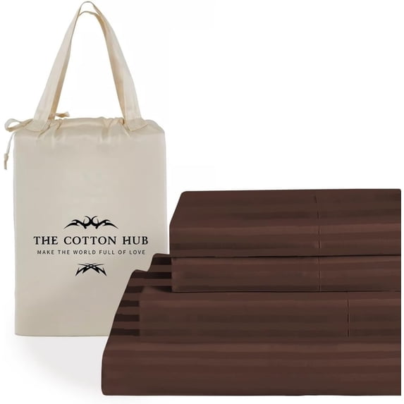 100% Pima Cotton Full Size 4-PCs Sheet Set (Stripe, Chocolate) Fits 7-9 ...
