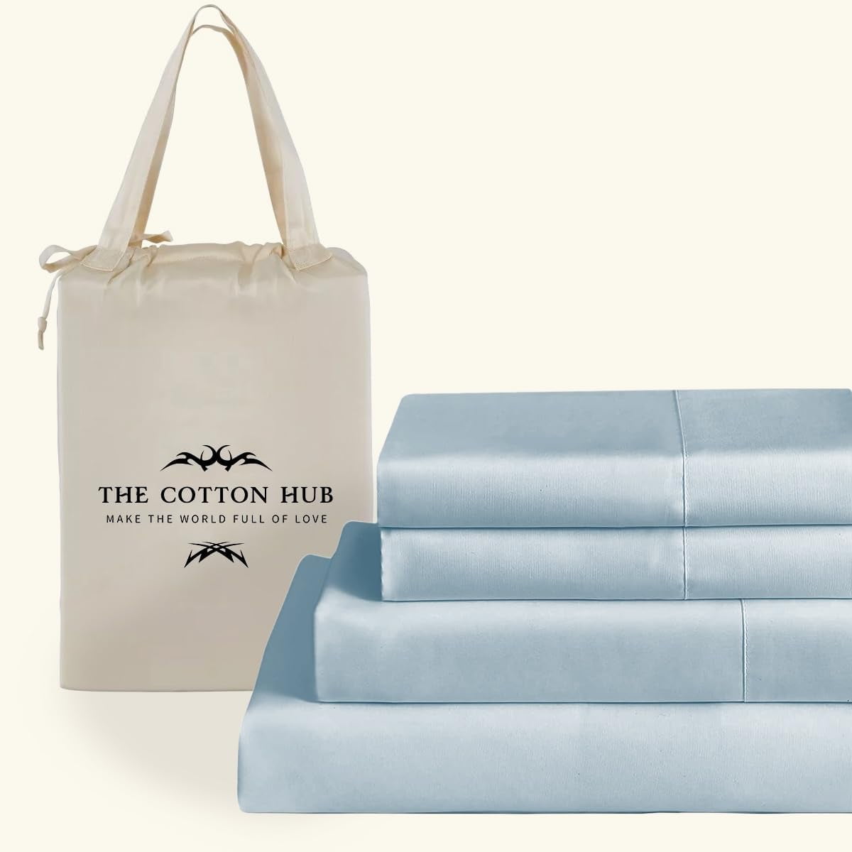 100% Pima Cotton Olympic-Queen Size 4-PCs Sheet Set (Solid, French Blue ...