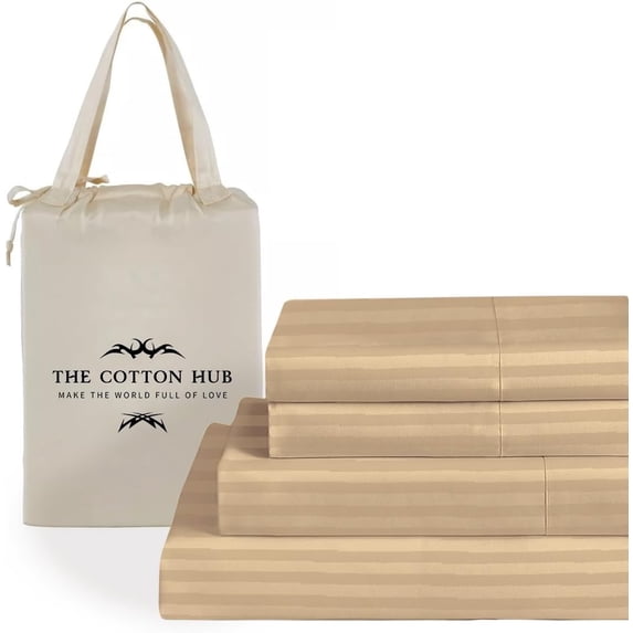100% Pima Cotton RV-Short-Queen Size 4-PCs Sheet Set (Stripe, Taupe ...