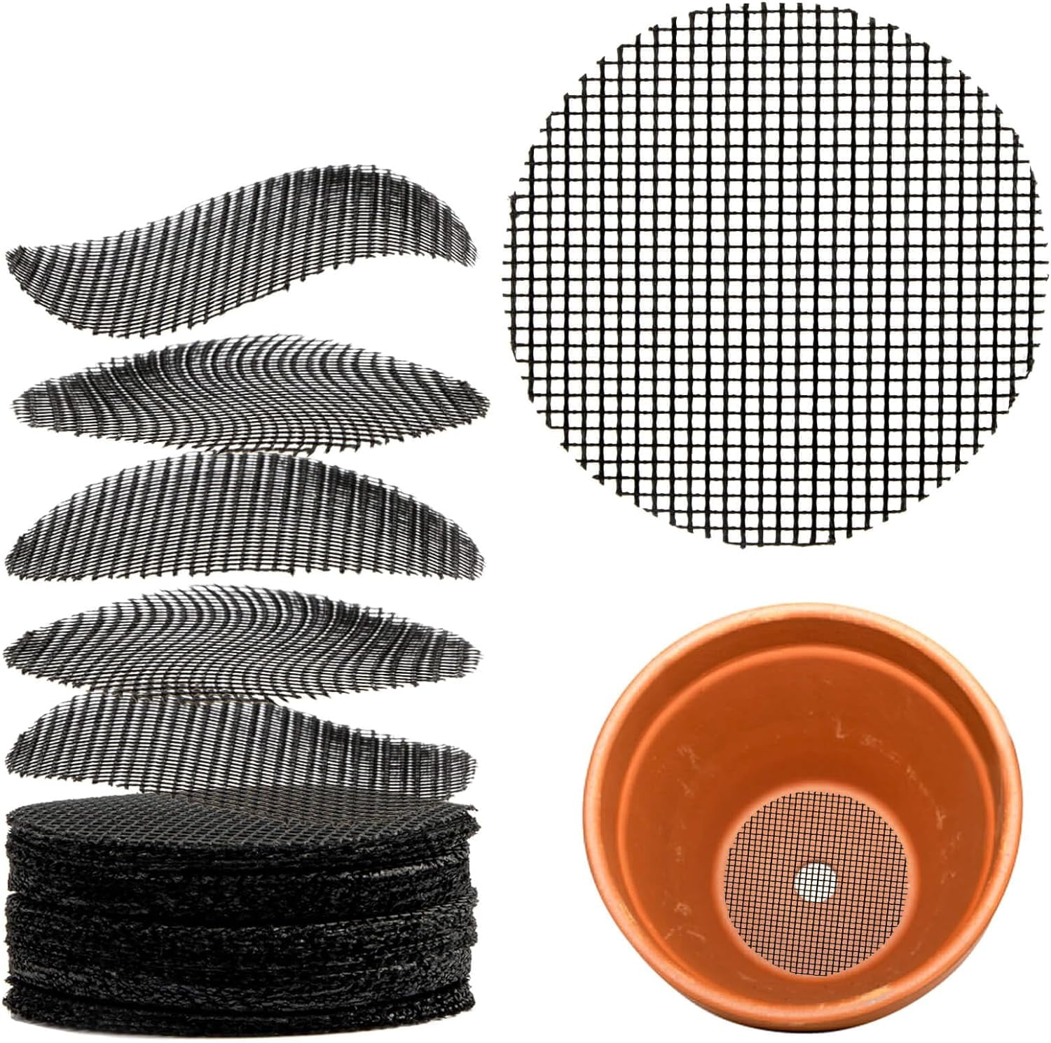 100 Plant Pots Hole Mesh Pad - Flower Pot Mesh Mat Terrarium Potting ...