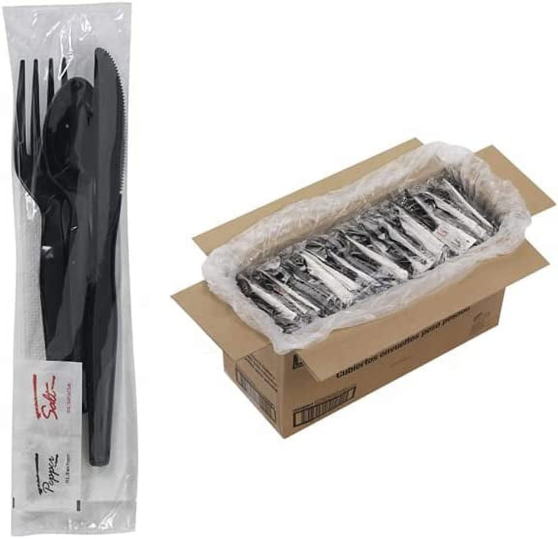 100 Plastic Cutlery Packets - Knife Fork Spoon Napkin Salt Pepper Sets ...