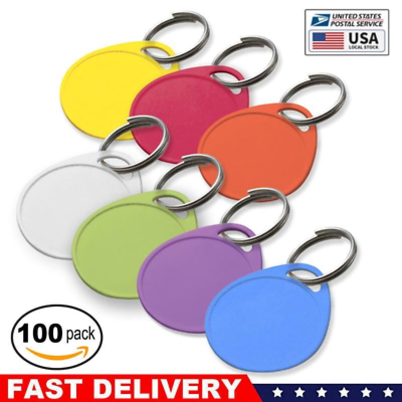 100 Plastic Key Tags Metal Ring Luggage Card Name Label Keychain Split ...
