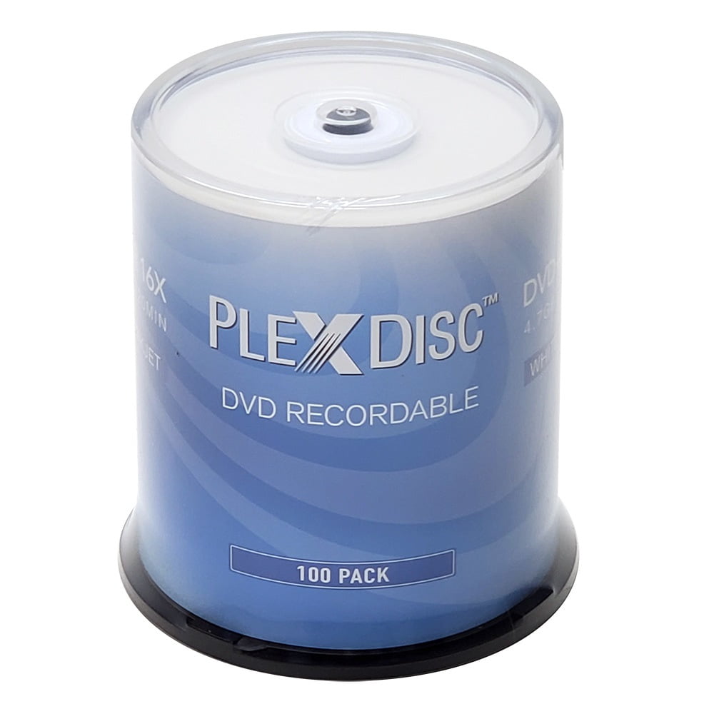 100 PlexDisc 16X 4.7GB DVD+R White Inkjet Hub Printable Disc Cake Box 63C-215-BX - Walmart.com