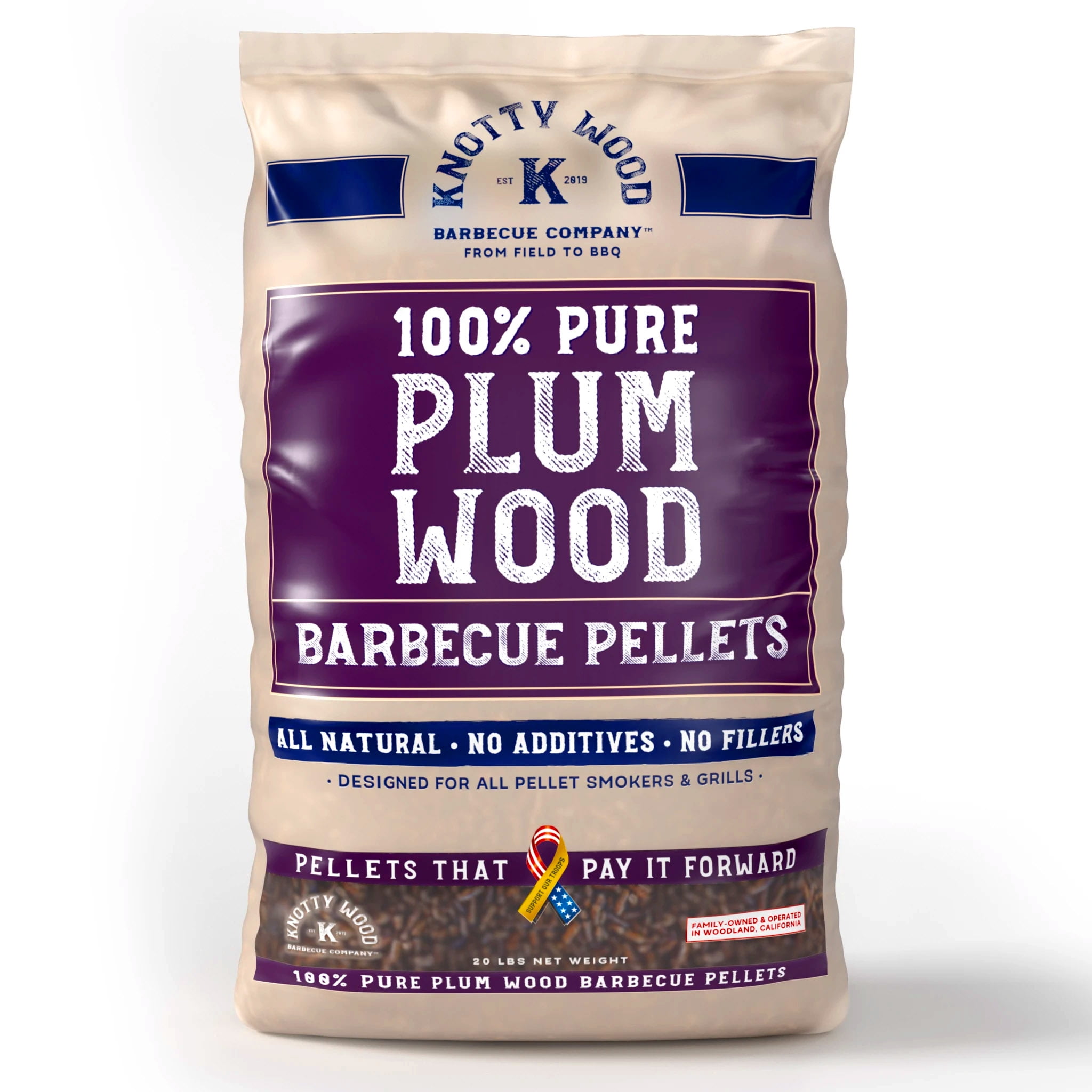 Free Shipping! Knotty Wood 100% Natural Plum Wood BBQ Cooking Pellets ...