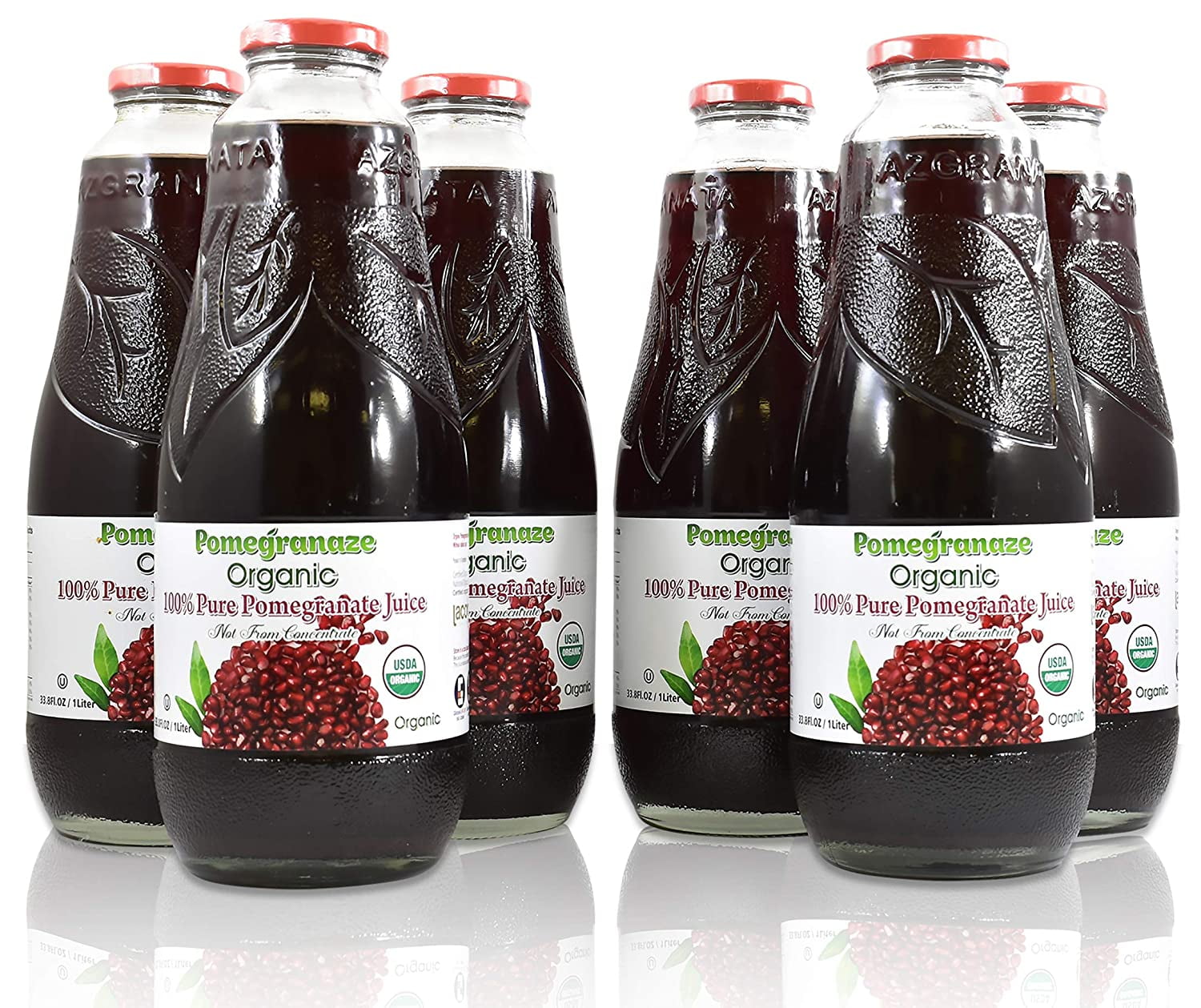 Blue Ribbon, 100% Pomegranate Juice, 33.8 Fl Oz, 6 Pack, USDA Organic ...