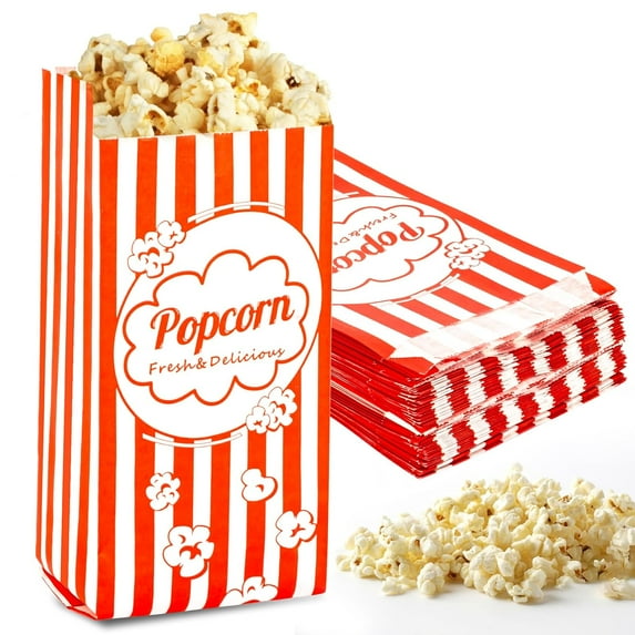 100 Popcorn Bags 1oz - Small Disposable Paper Bags for Popcorn, Popped ...