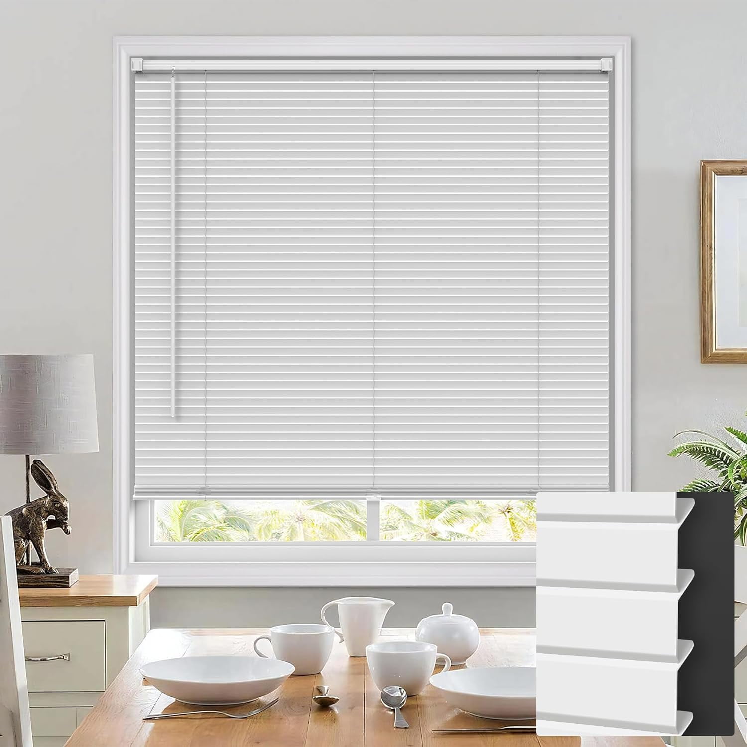 100% Privacy Cordless Mini Blinds for Indoor Windows 1" Vinyl L-Shaped ...