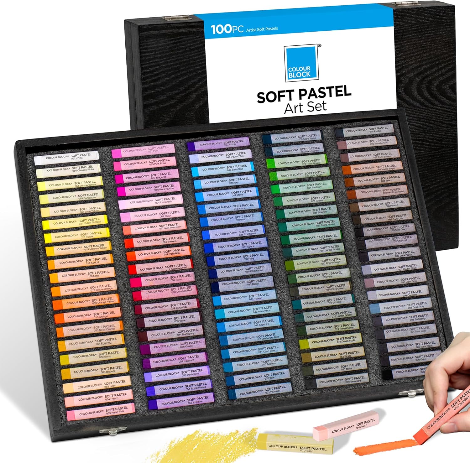 100 Professional Grade Soft Pastels - Artist Chalk Set in Wooden Box ...