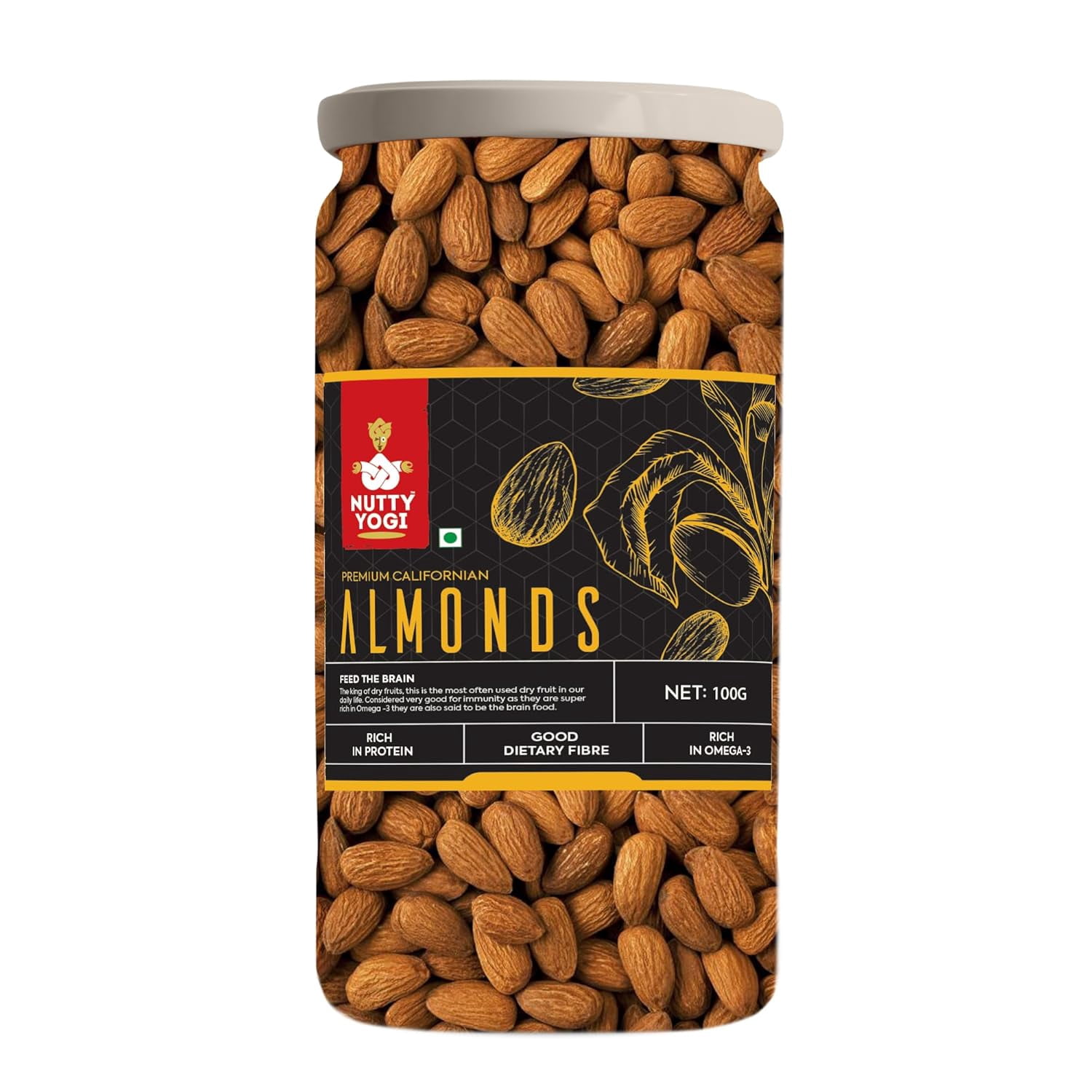 100% Pure Californian Almonds By Nutty Yogi 100gm, | Great Source Of ...