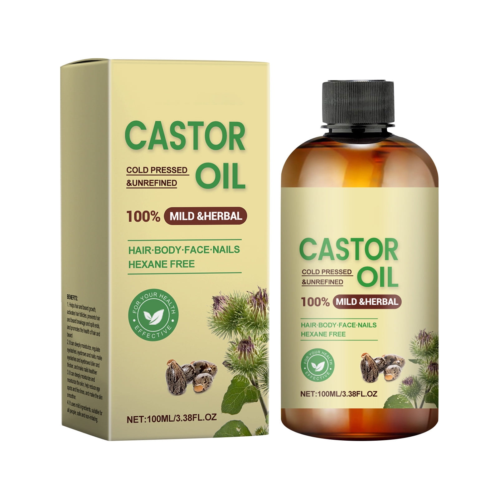 100% Pure Castor Oil - Cold Pressed & Unrefined, Hexane Free, 100ml - Hair, Body, Face & Nails ...