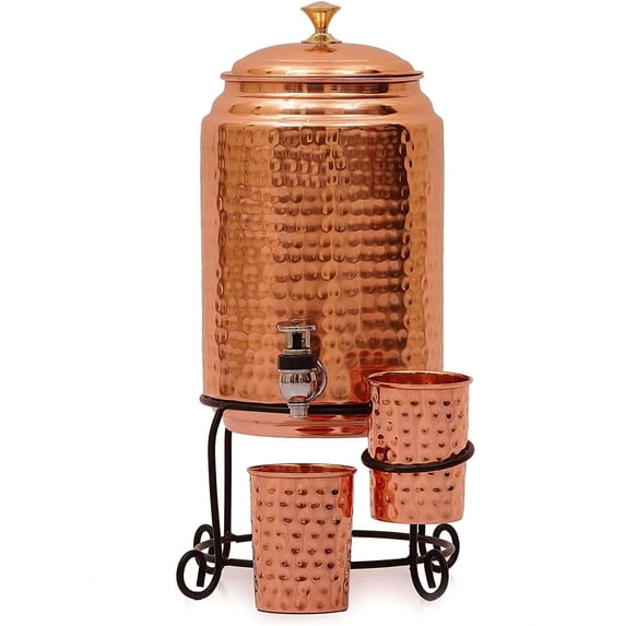 100 % Pure Copper Hammered Water Dispenser (Matka /Pot) Container Pot ...
