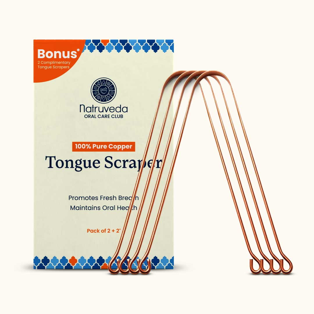 Natruveda Copper Tongue Scraper Pack of 4 for Oral Hygiene Fresh Breath ...