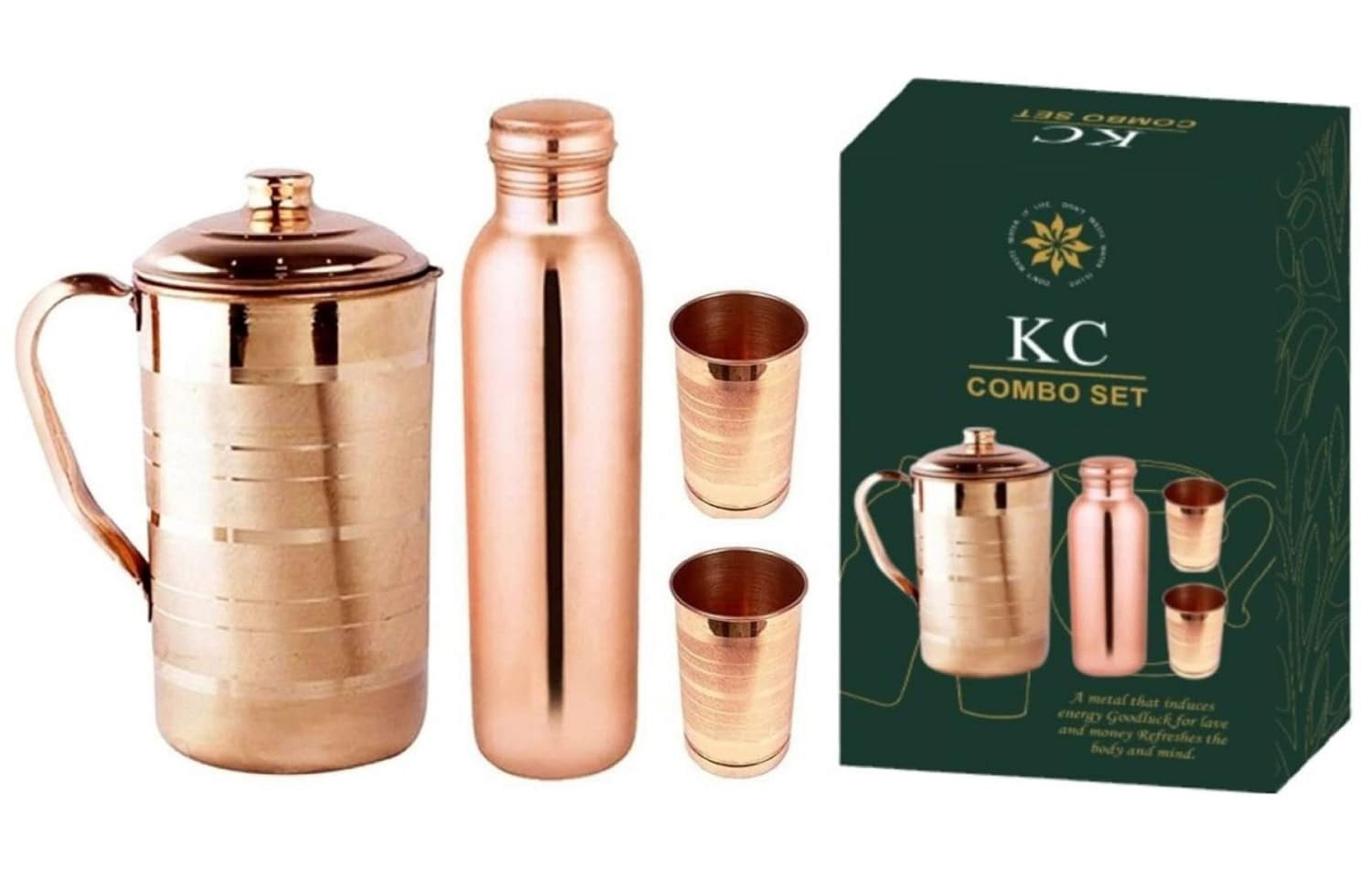 KC Copper 1500ml Disease Free Copper Water Bottle, Jug and Glass (Set ...