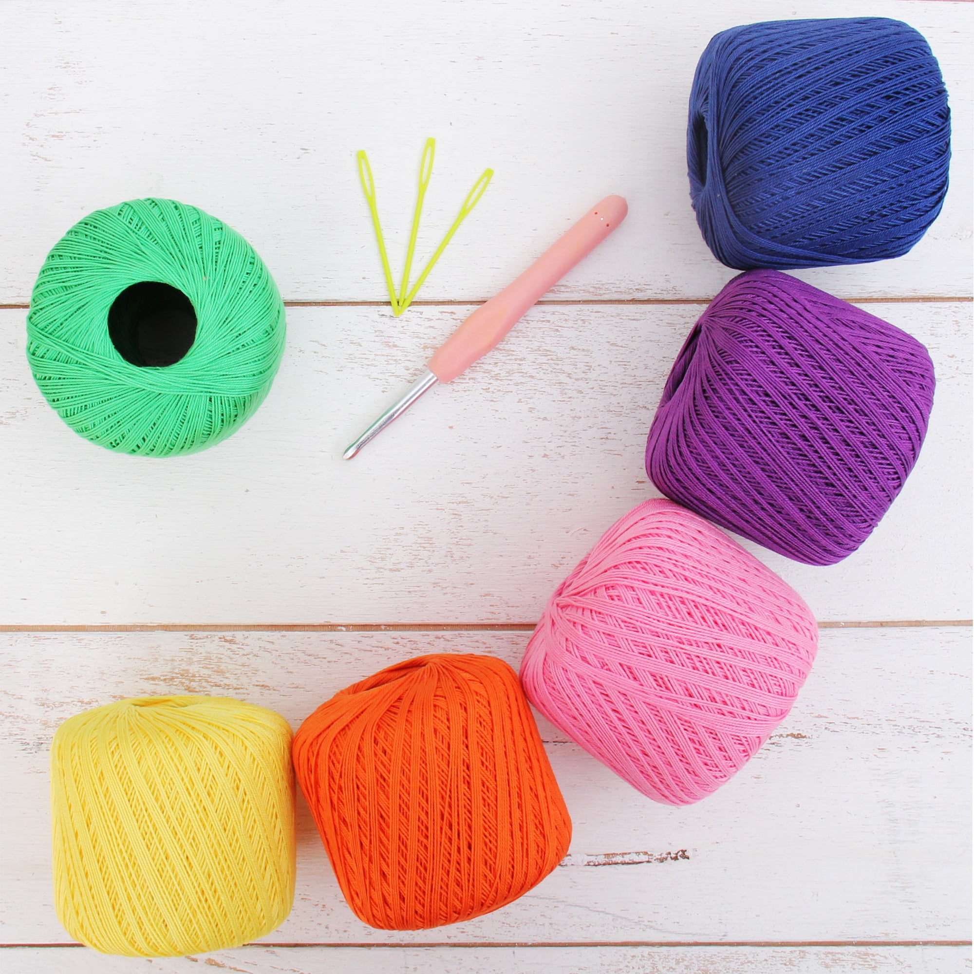 100% Pure Cotton Crochet Thread Set by Threadart - Size 10 - Rainbow ...