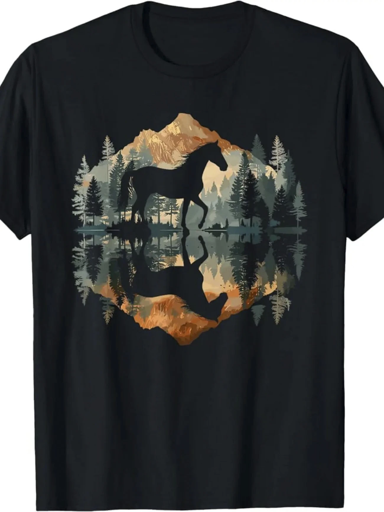 100% Pure Cotton, Mashan Reflection Small Horse Natural Wildlife ...